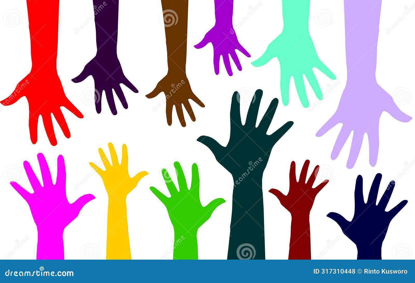 Colorful Hands Up. Unity Hands Cartoon Stock Vector - Illustration of ...