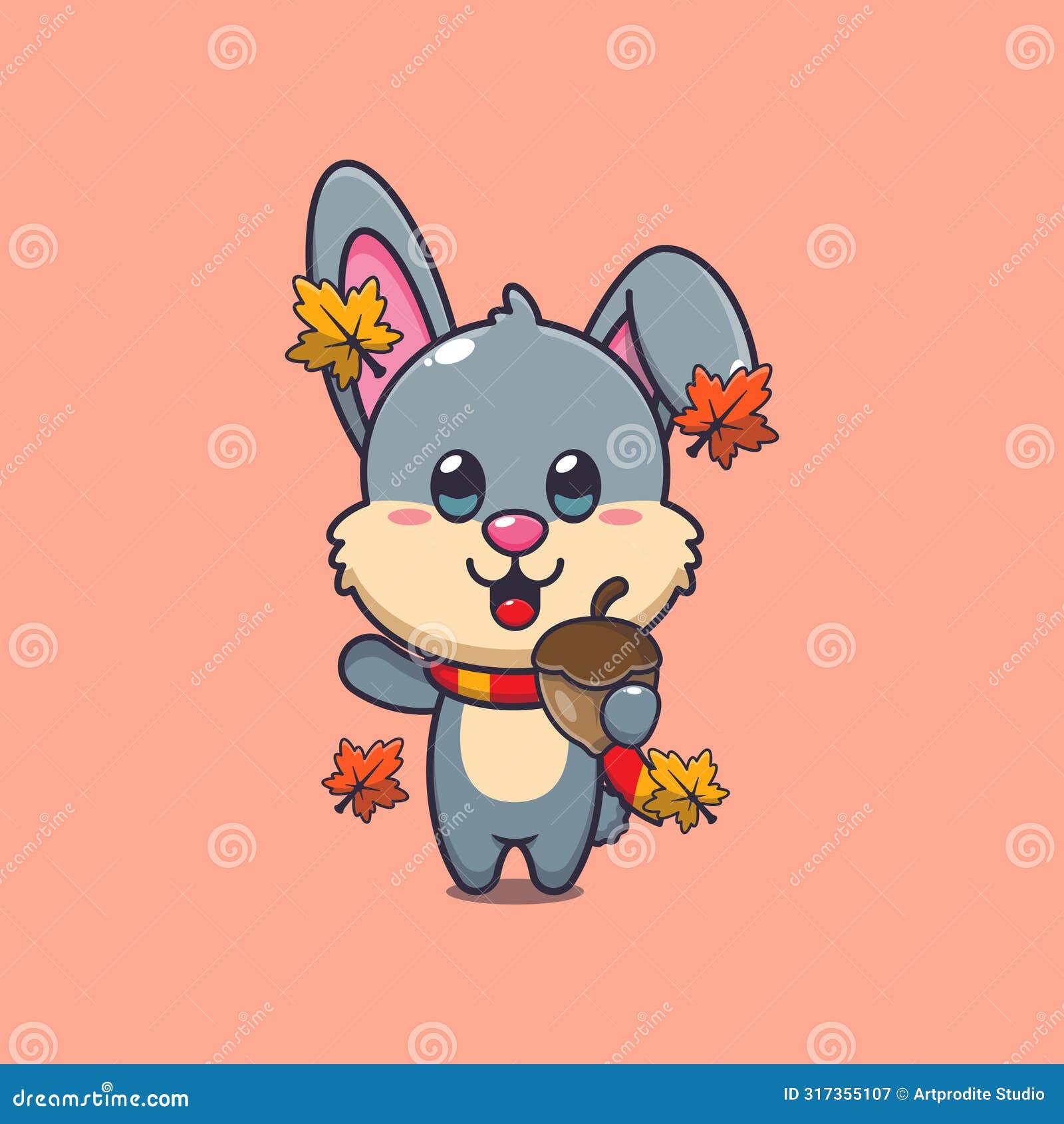 Cute Rabbit with Acorns at Autumn Season. Stock Vector - Illustration ...