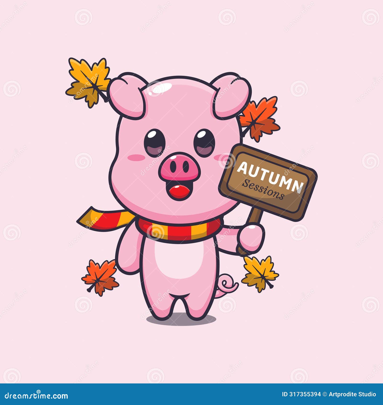 Cute Pig with Autumn Sign Board. Stock Vector - Illustration of animals ...
