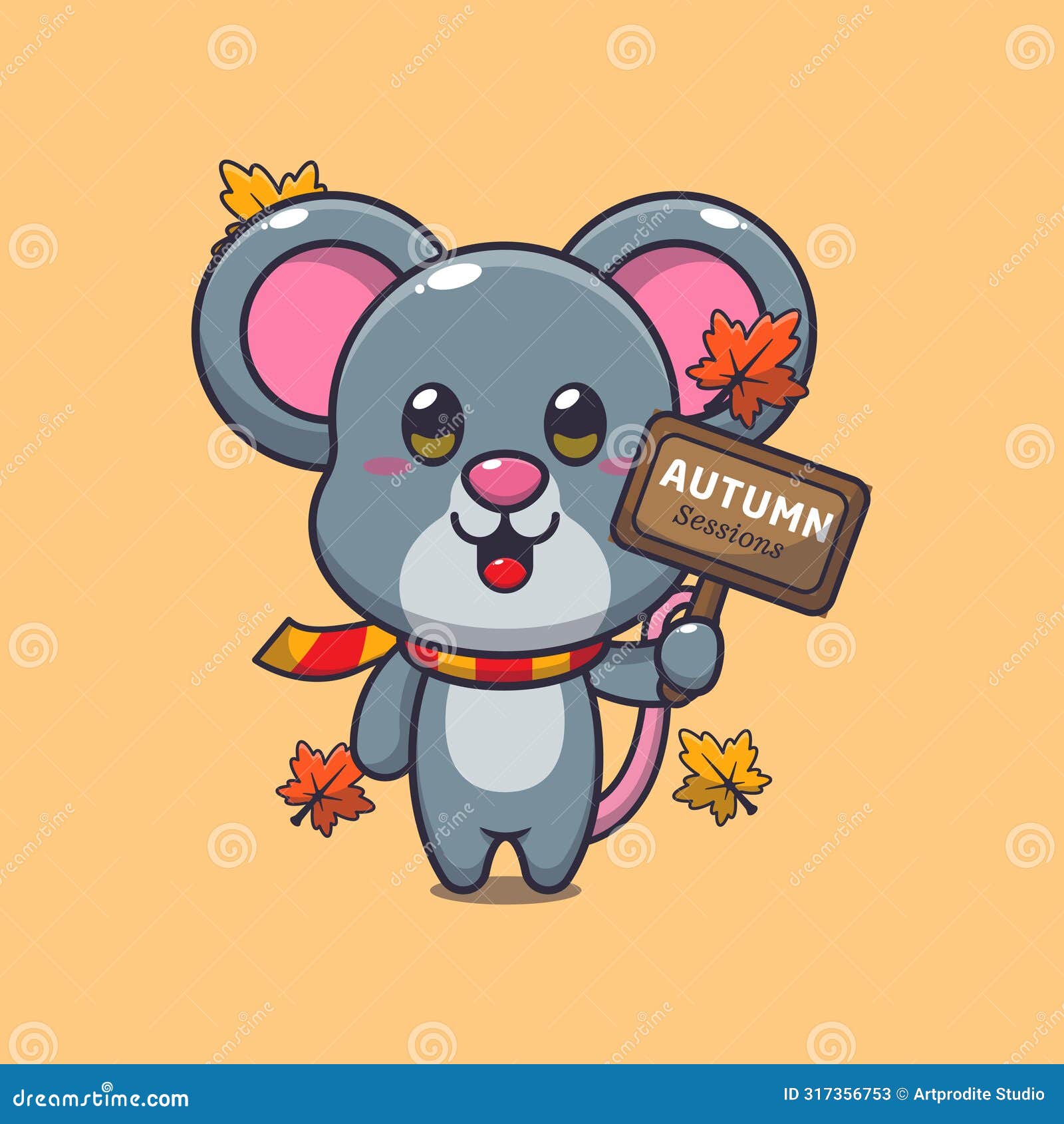 Cute Mouse with Autumn Sign Board. Stock Vector - Illustration of icon ...