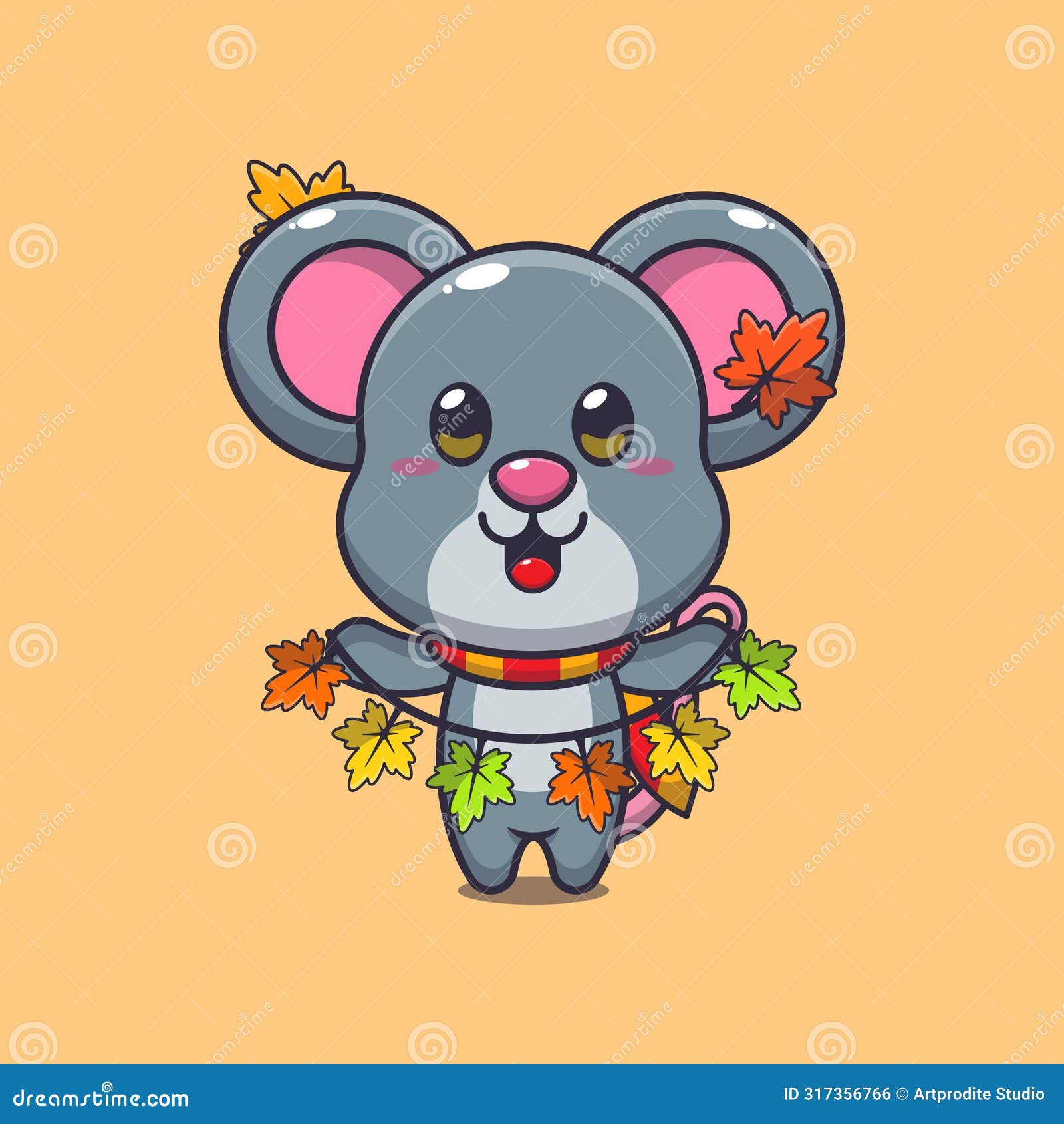 Cute Mouse with Autumn Leaf Decoration. Stock Vector - Illustration of ...