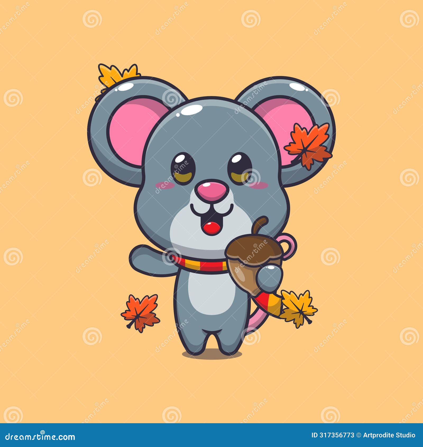 Cute Mouse with Acorns at Autumn Season. Stock Vector - Illustration of ...