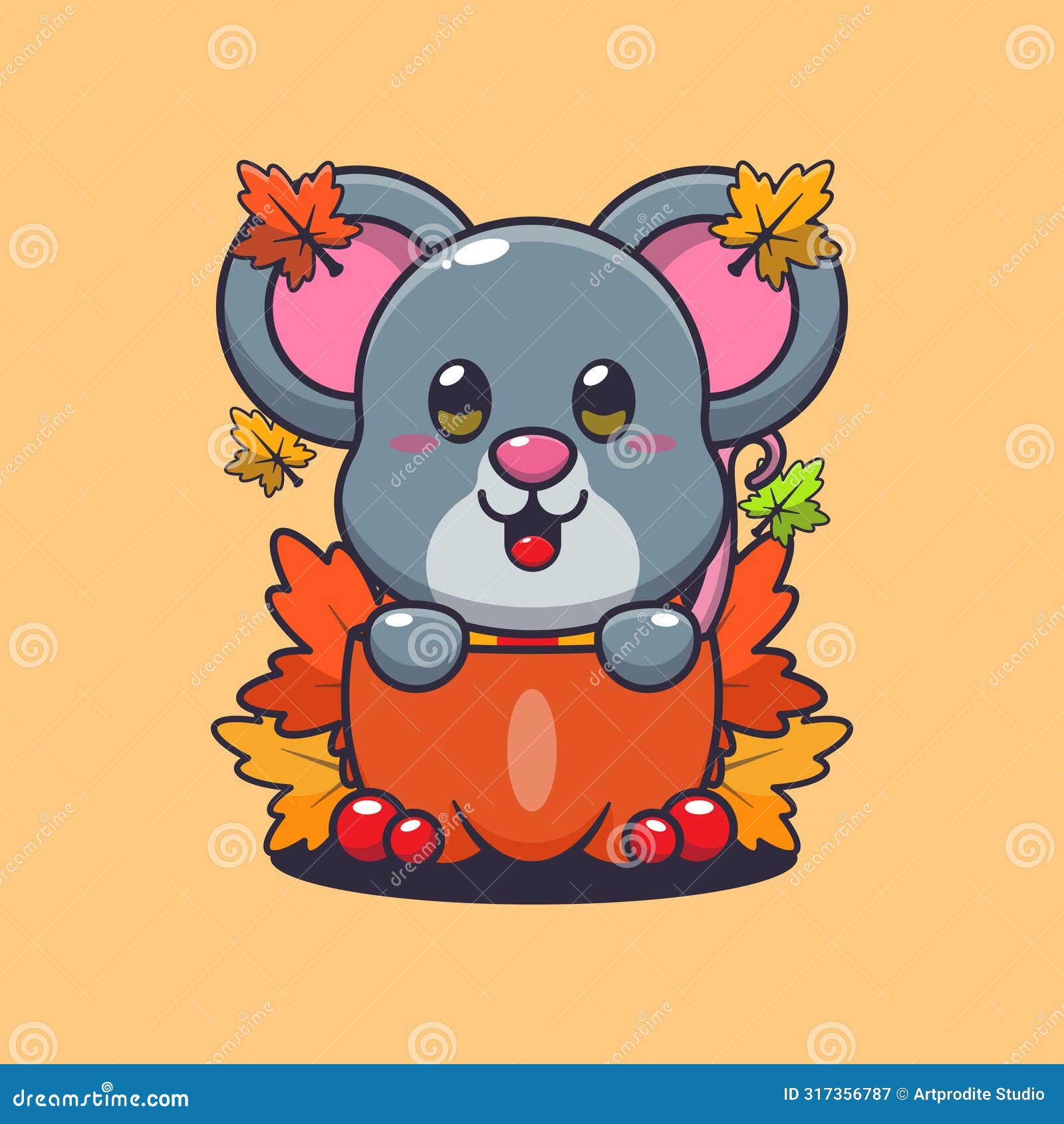 Cute Mouse in a Pumpkin at Autumn Season Stock Vector - Illustration of ...