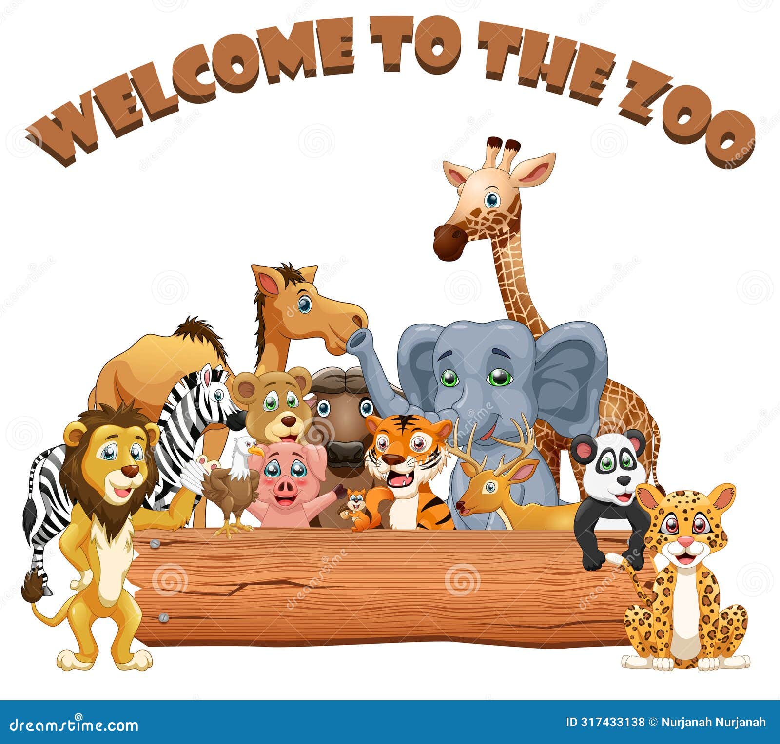 Wild Animals with Wooden Sign Illustration. Stock Illustration ...
