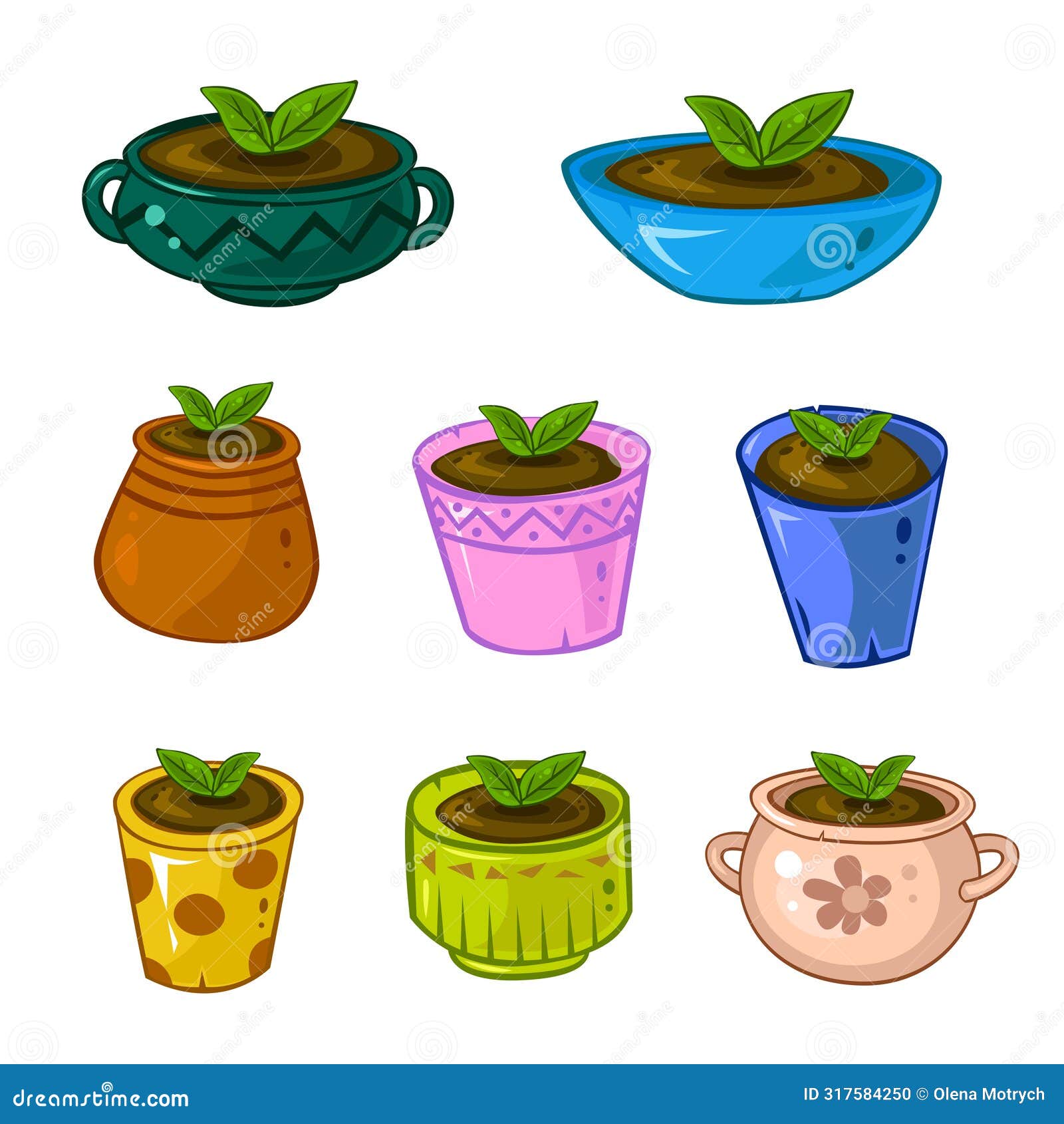 Vector Ser with Cute Cartoon Flowerpots Stock Vector - Illustration of ...