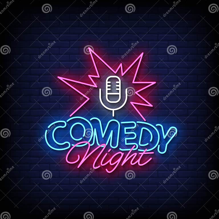 Comedy Night Neon Sign on Brick Wall Background Vector Stock Vector ...