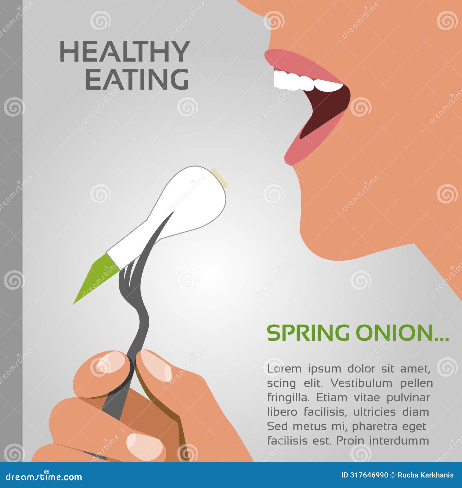 Woman Eating Spring Onion Slice Stock Illustration - Illustration of ...