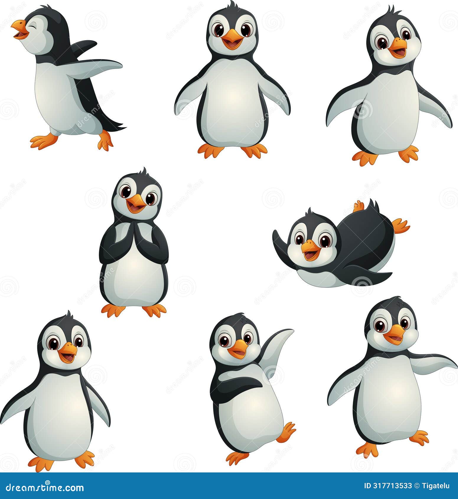 Collection of Cartoon Penguin Isolated on White Background Stock ...