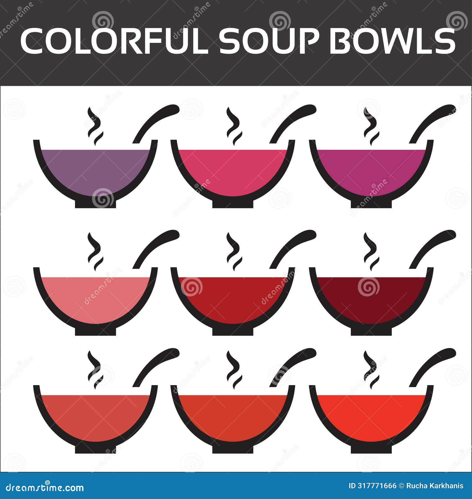 Colorful Soup Bowls on White Background Stock Illustration ...