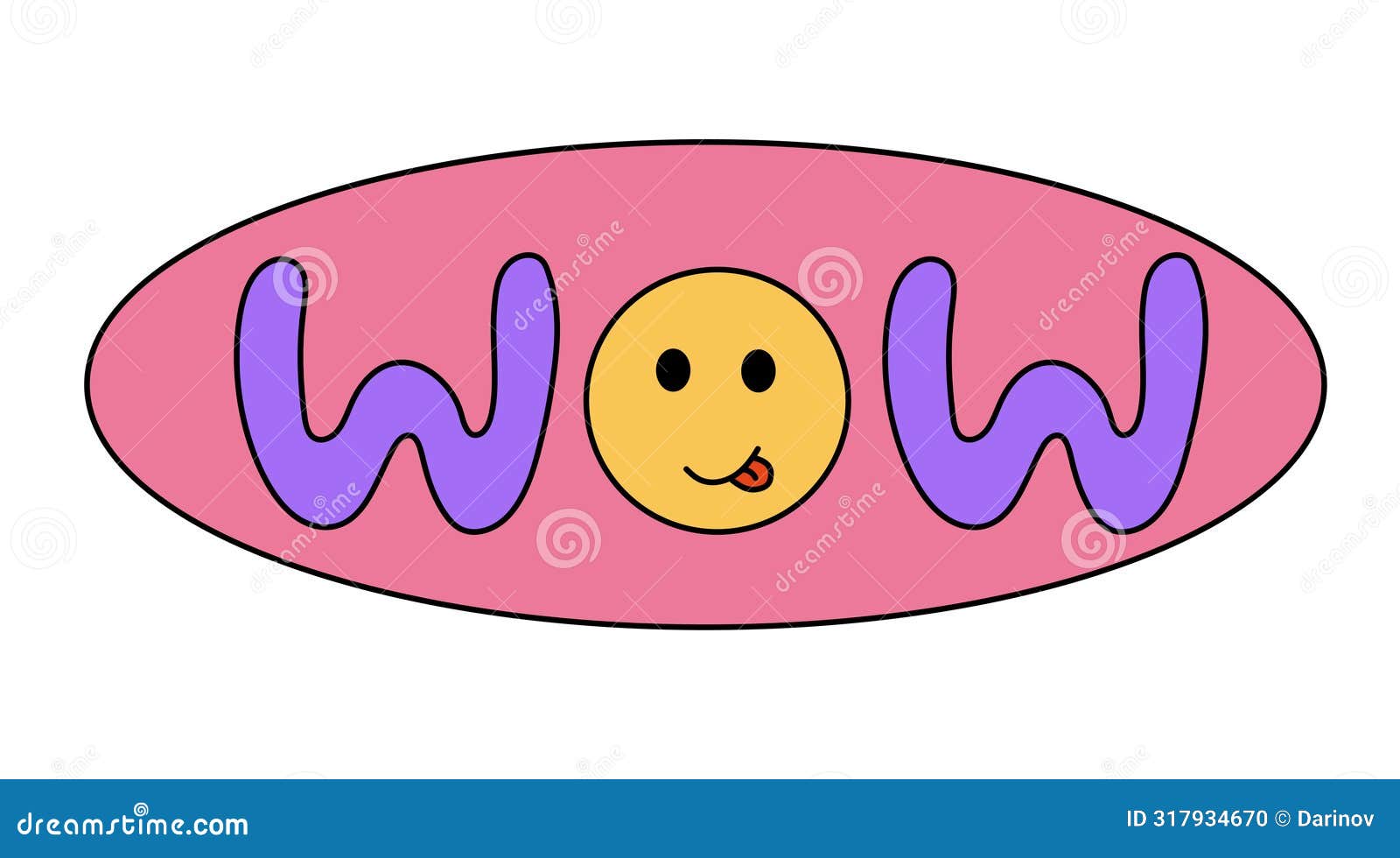 Trendy Retro Sticker Cartoon Shape. Funny Quote Sign Patch Pink WOW ...