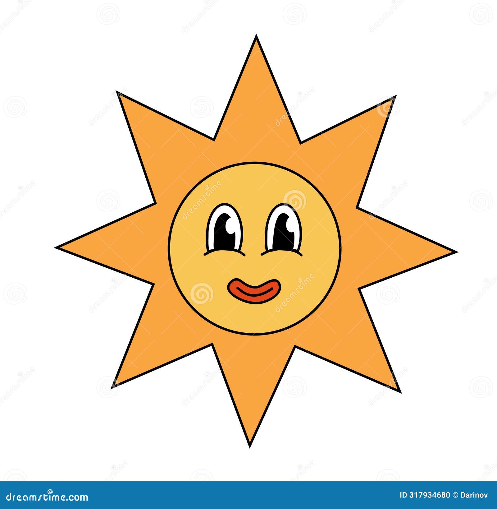 Retro Hippie Groovy Sun Smiling. Cartoon Summer Element. Vector ...