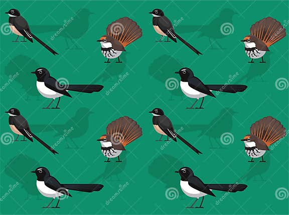 Bird Fantail Wagtail Cartoon Cute Seamless Wallpaper Background Stock ...