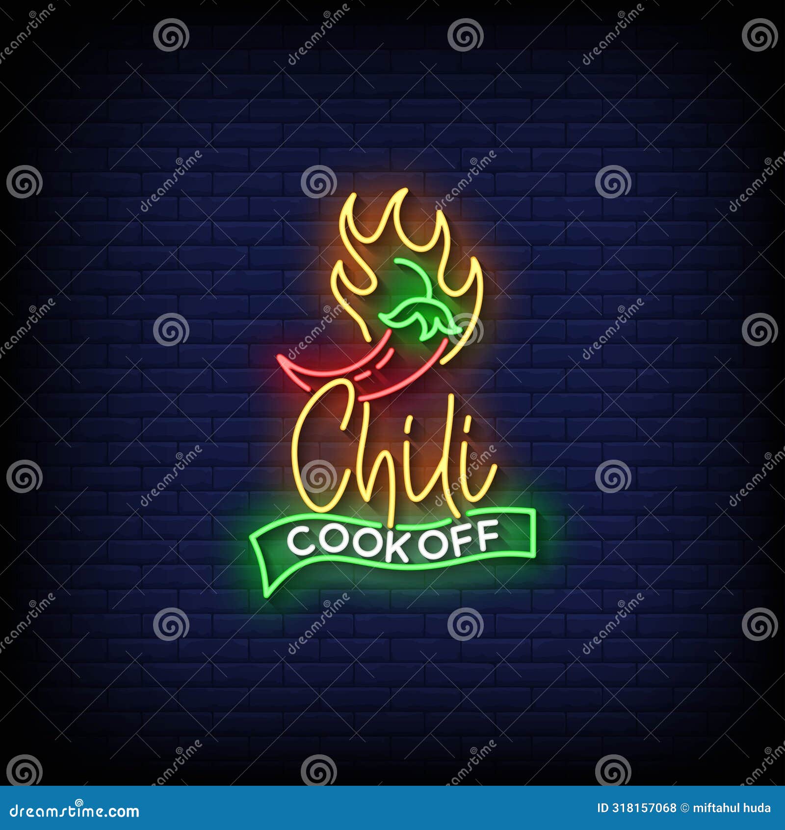 Chili Neon Sign on Brick Wall Background Vector Stock Vector ...