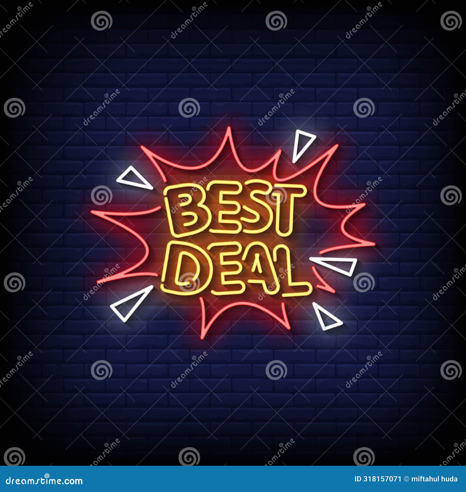 Best Deal Neon Sign on Brick Wall Background Vector Stock Vector ...
