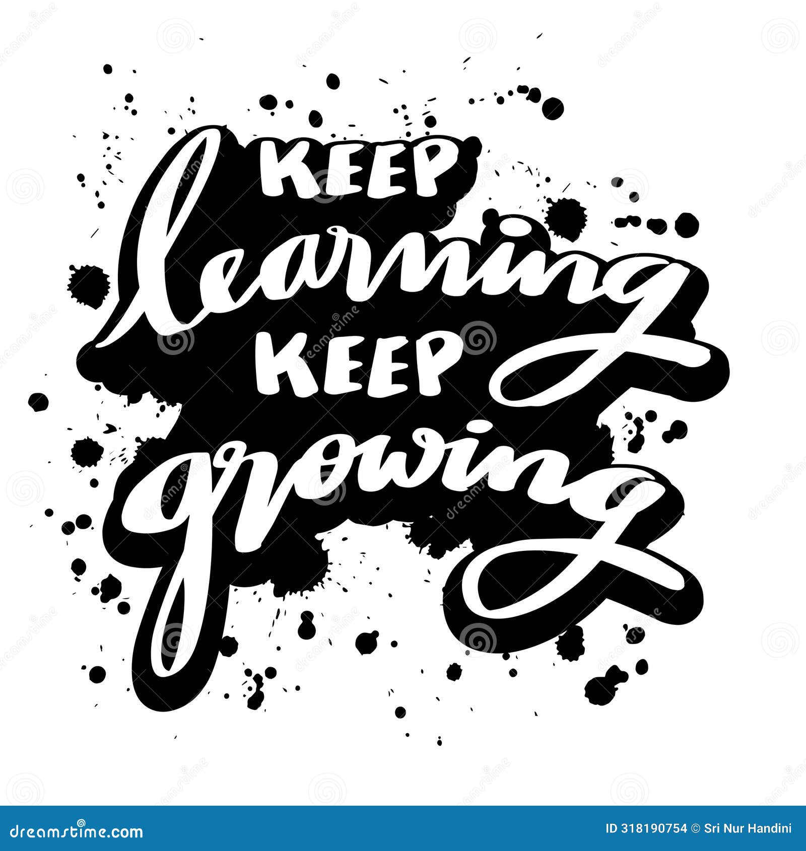 Keep Learning Keep Growing. Inspirational Quote. Hand Drawn Lettering ...