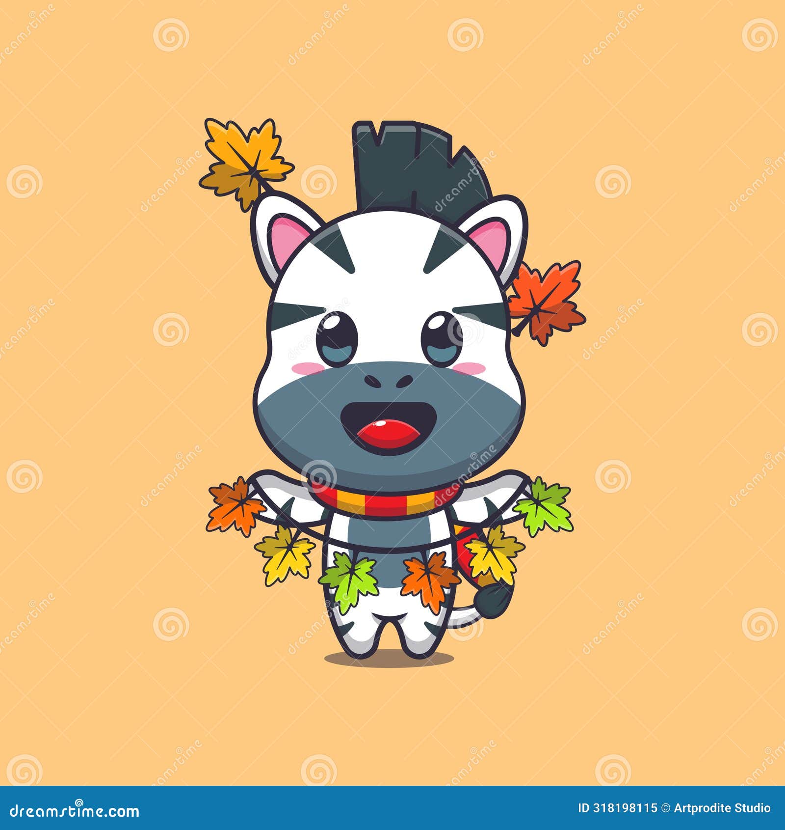 Cute Zebra with Autumn Leaf Decoration Stock Vector - Illustration of ...