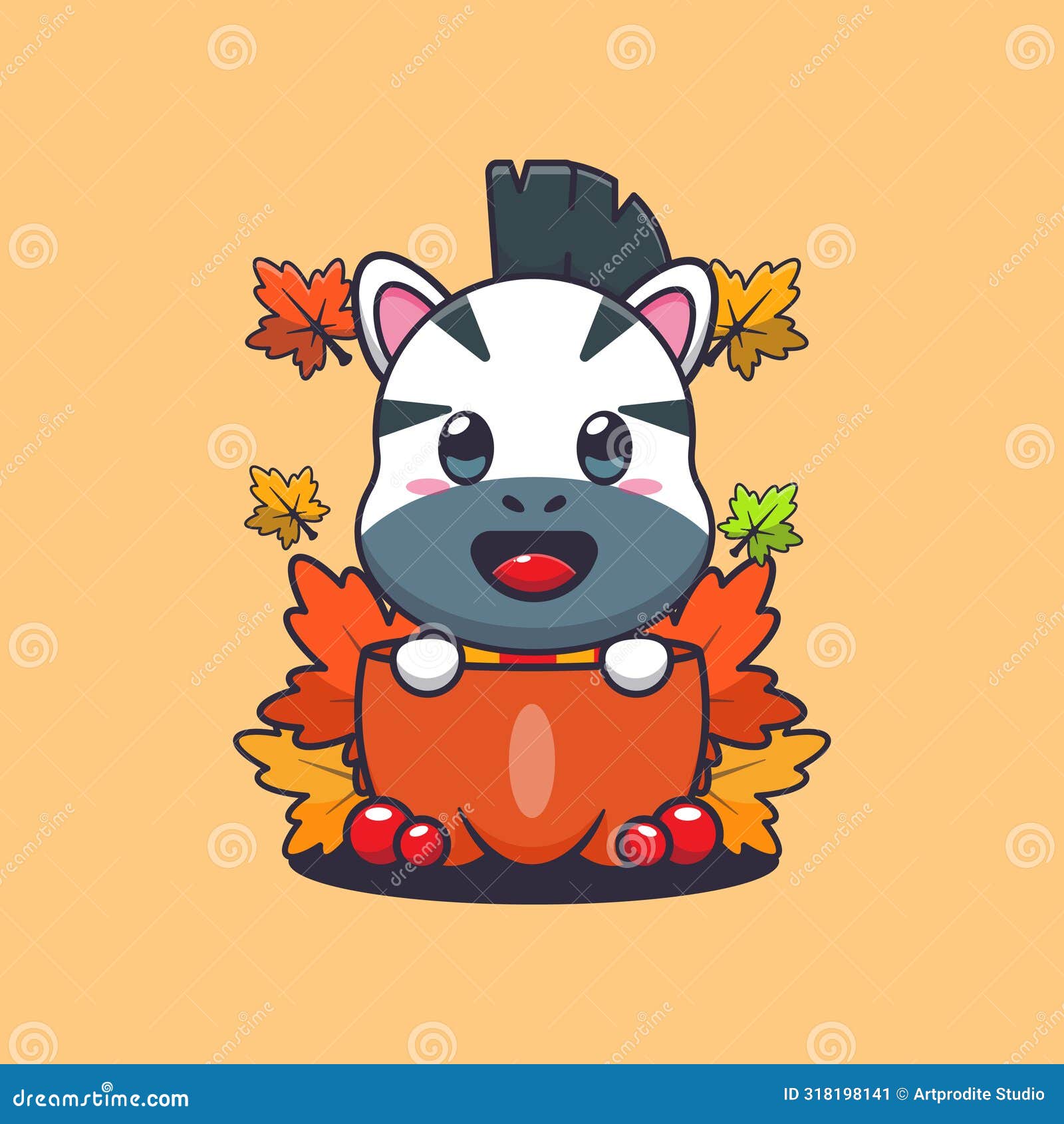 Cute Zebra in a Pumpkin at Autumn Season Stock Vector - Illustration of ...