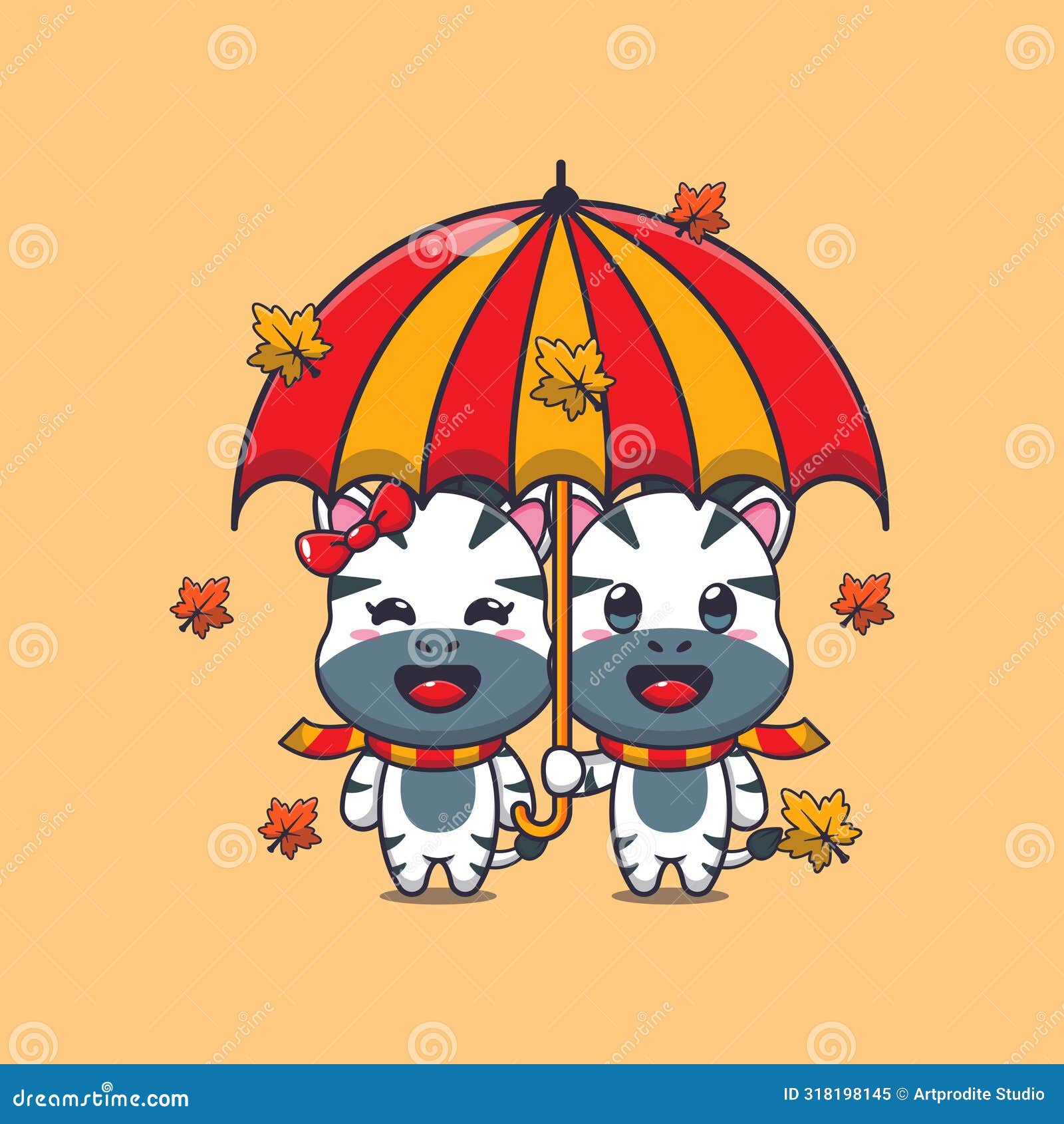 Cute Couple Zebra with Umbrella at Autumn Season Stock Vector ...