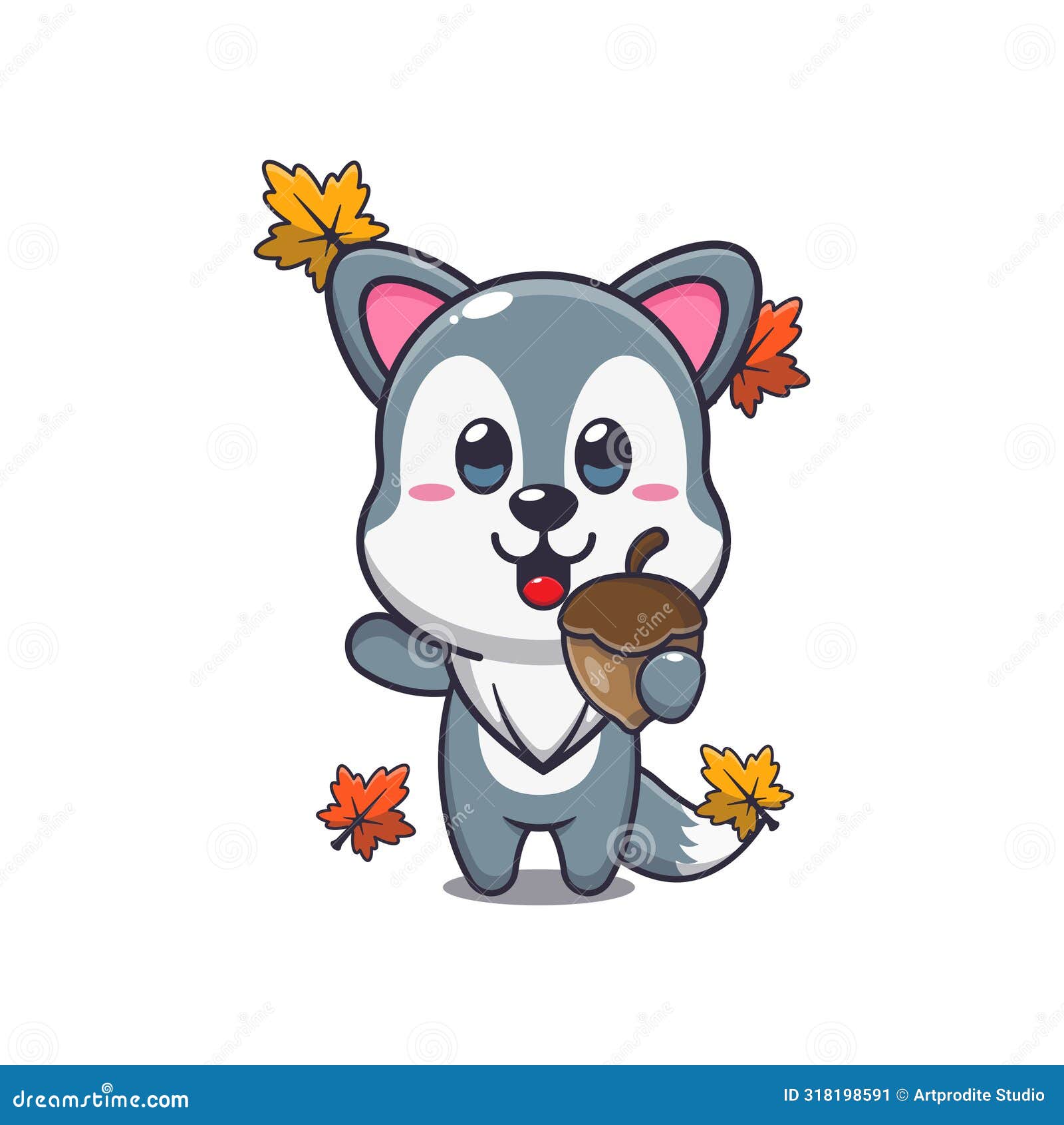 Cute Wolf with Acorns at Autumn Season Stock Vector - Illustration of ...