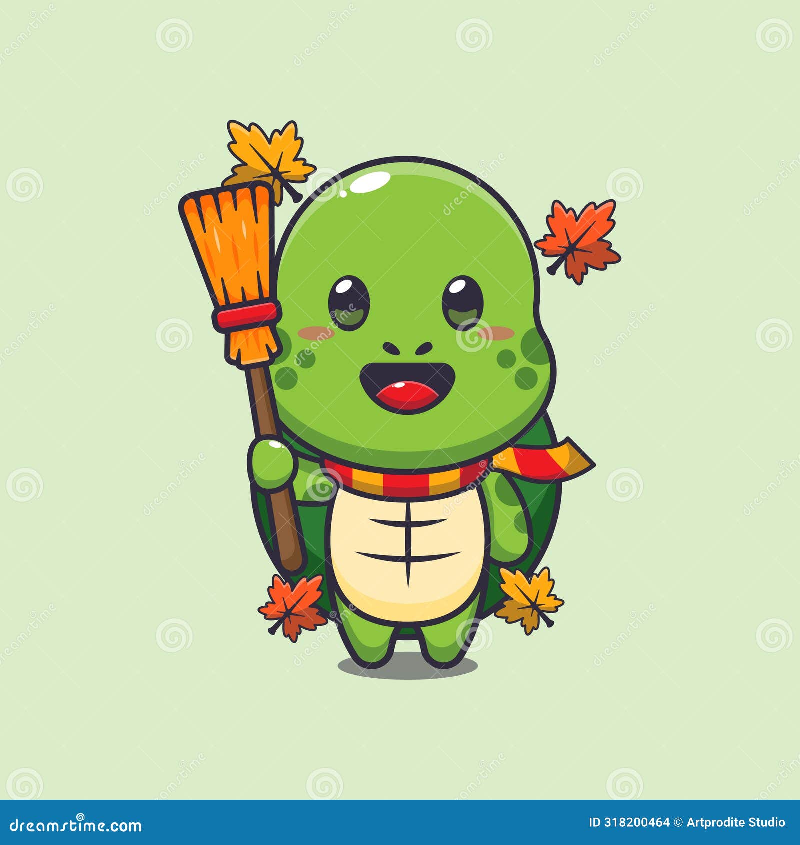 Cute Autumn Turtle Holding Broom Stock Vector - Illustration of vector ...