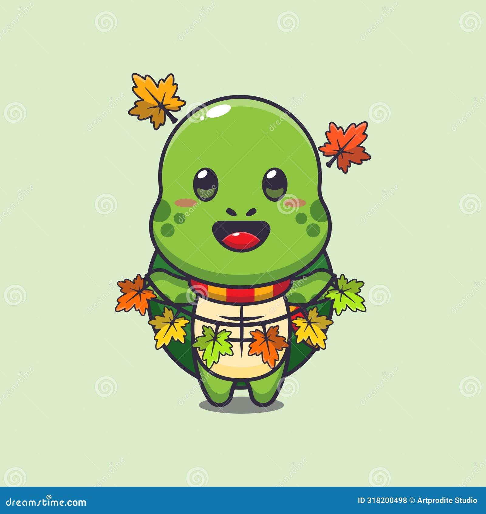 Cute Turtle with Autumn Leaf Decoration Stock Vector - Illustration of ...