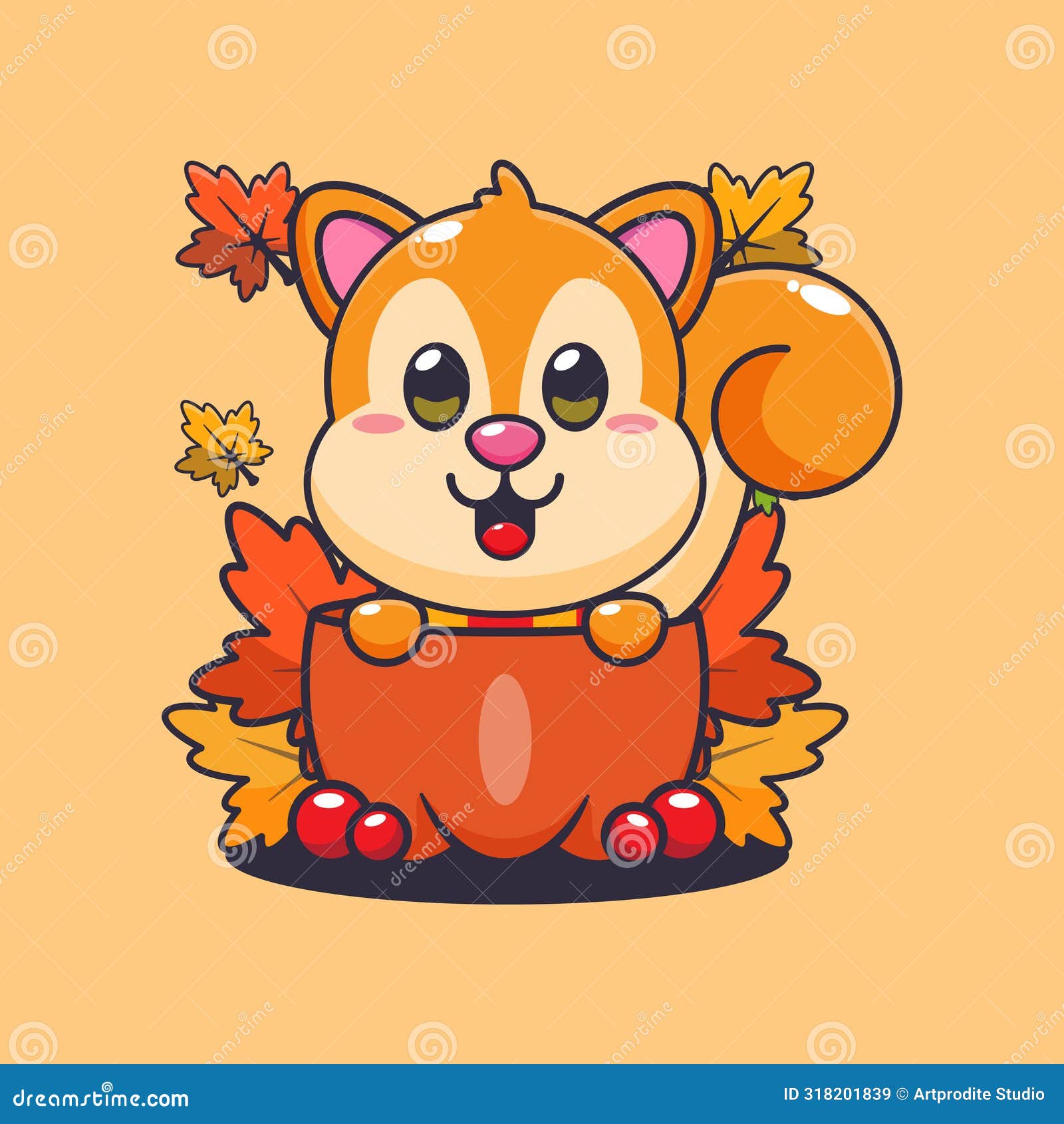 Cute Squirrel in a Pumpkin at Autumn Season Stock Vector - Illustration ...