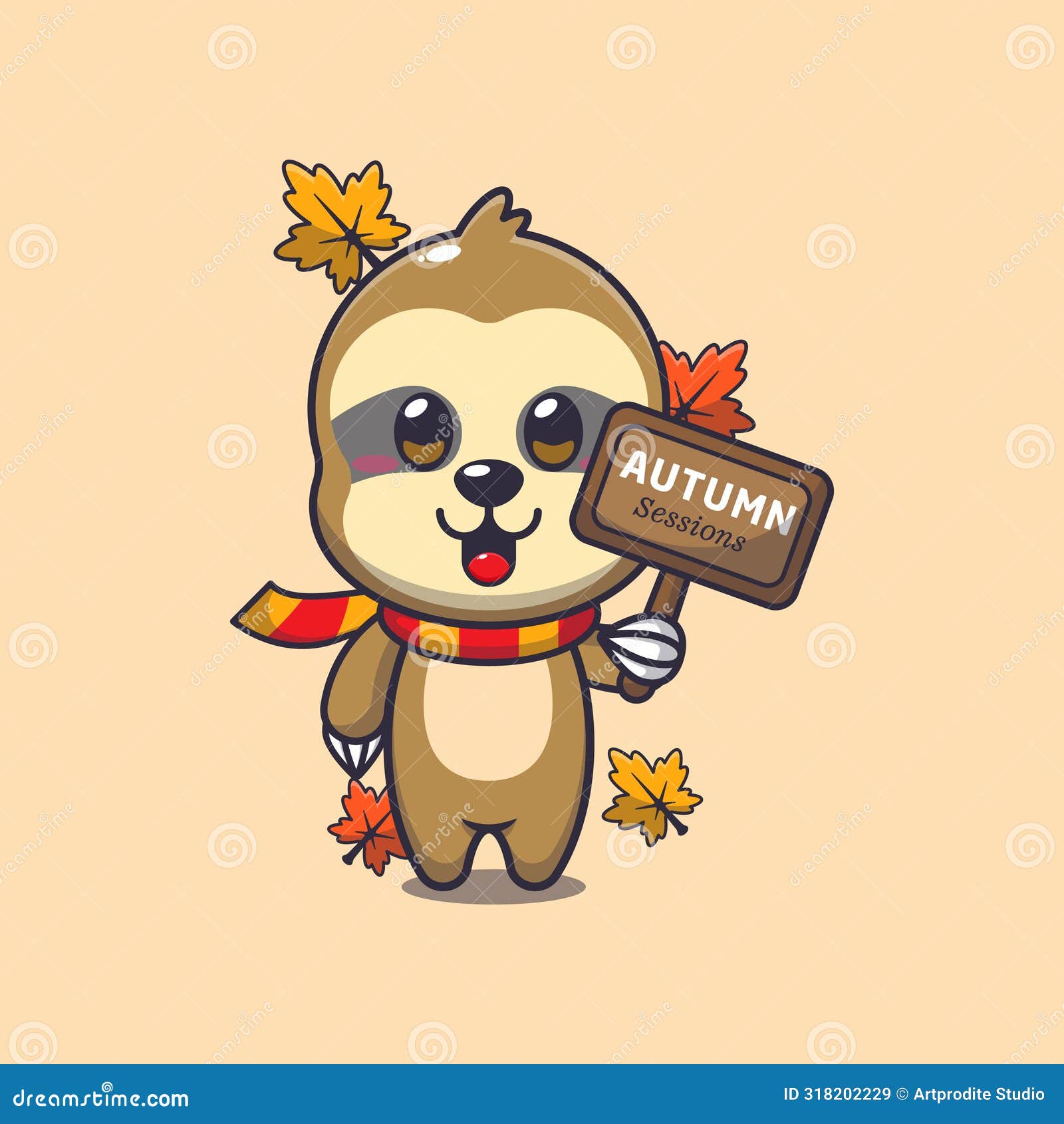 Cute Sloth with Autumn Sign Board Stock Vector - Illustration of vector ...