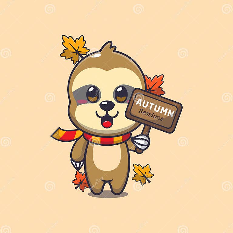 Cute Sloth with Autumn Sign Board Stock Vector - Illustration of vector ...