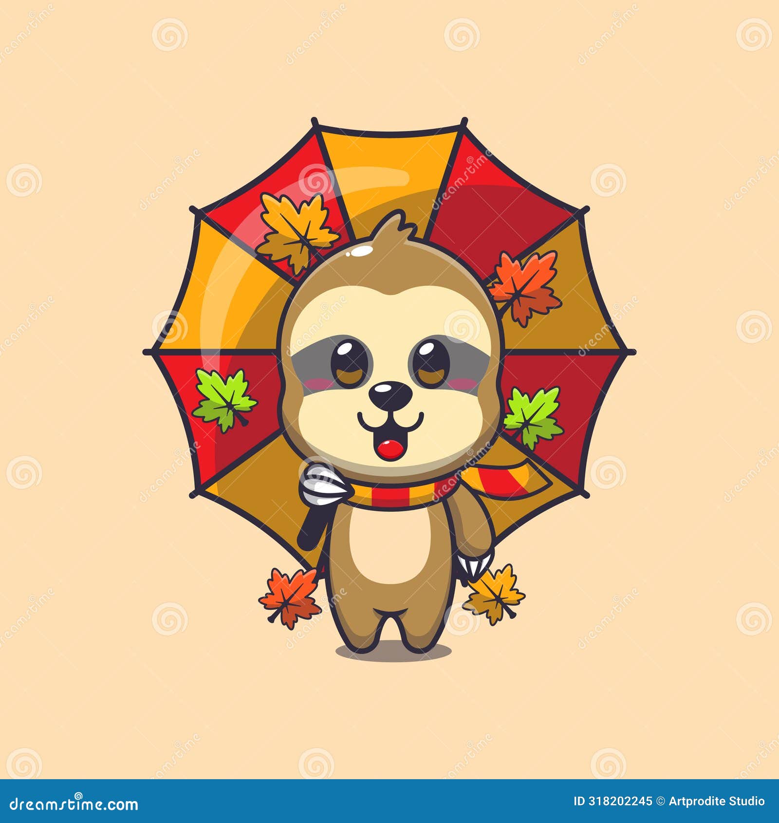 Cute Sloth with Umbrella at Autumn Season Stock Vector - Illustration ...