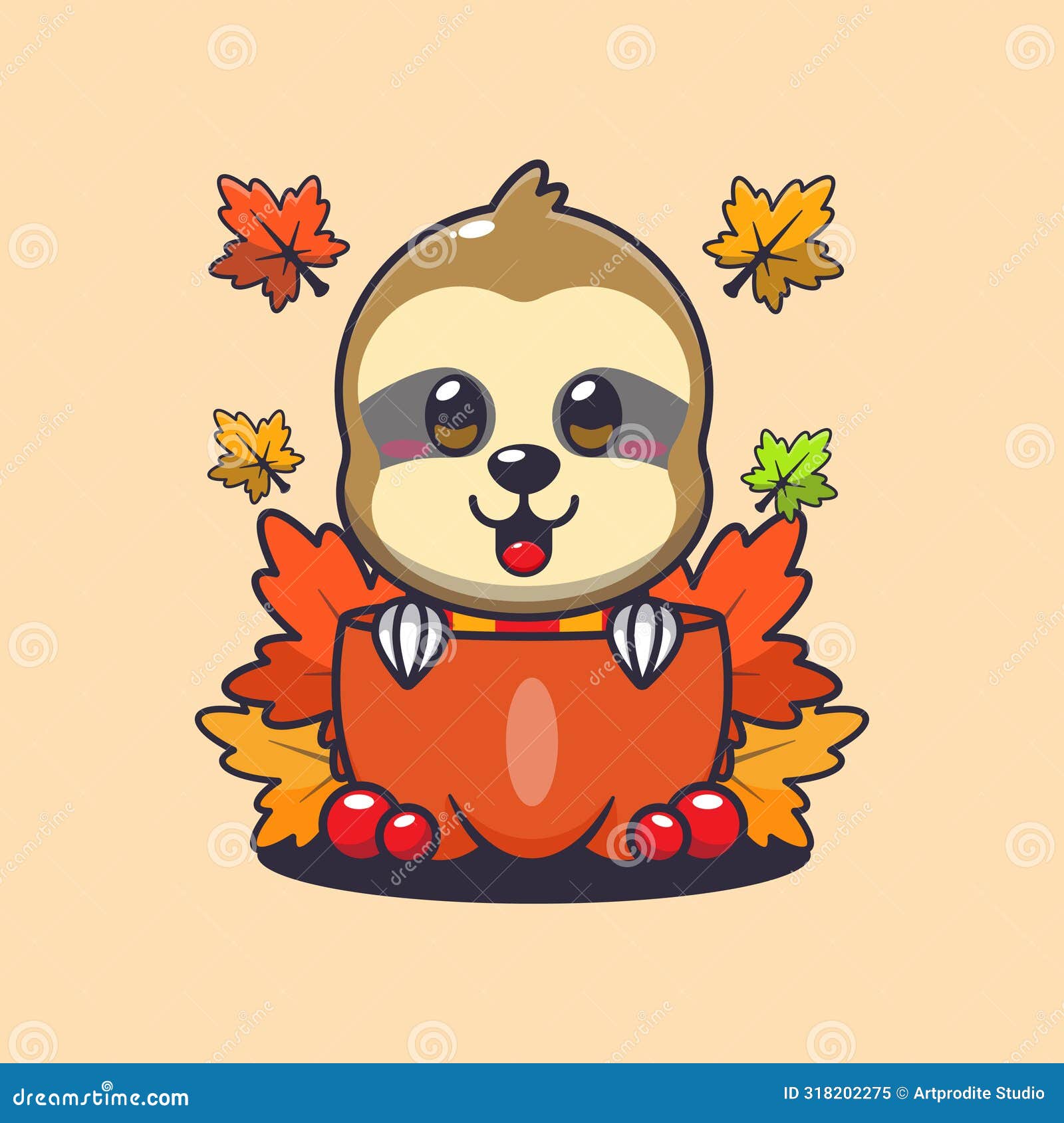 Cute Sloth in a Pumpkin at Autumn Season Stock Vector - Illustration of ...