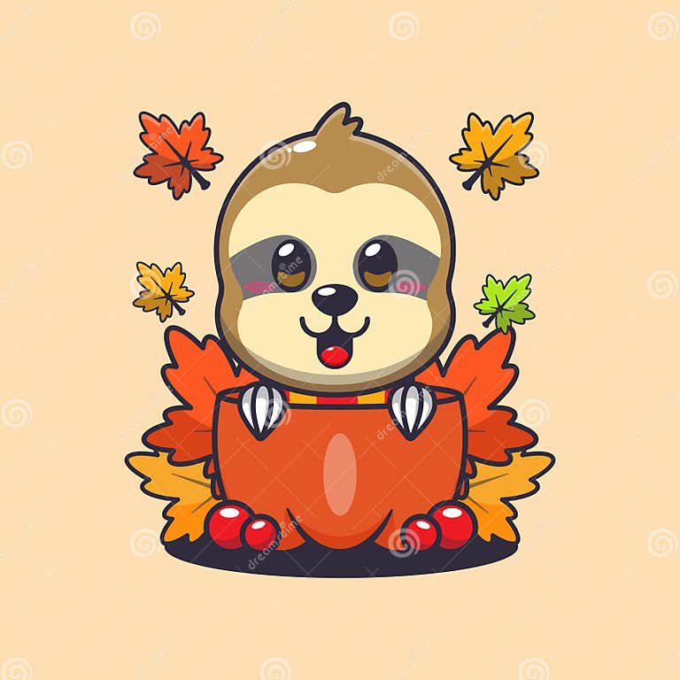 Cute Sloth in a Pumpkin at Autumn Season Stock Vector - Illustration of ...