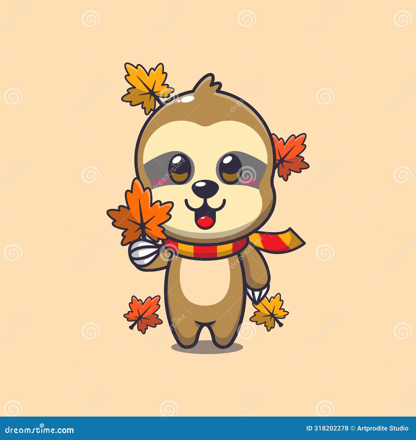 Cute Sloth Holding Autumn Leaf Stock Vector - Illustration of kawaii ...