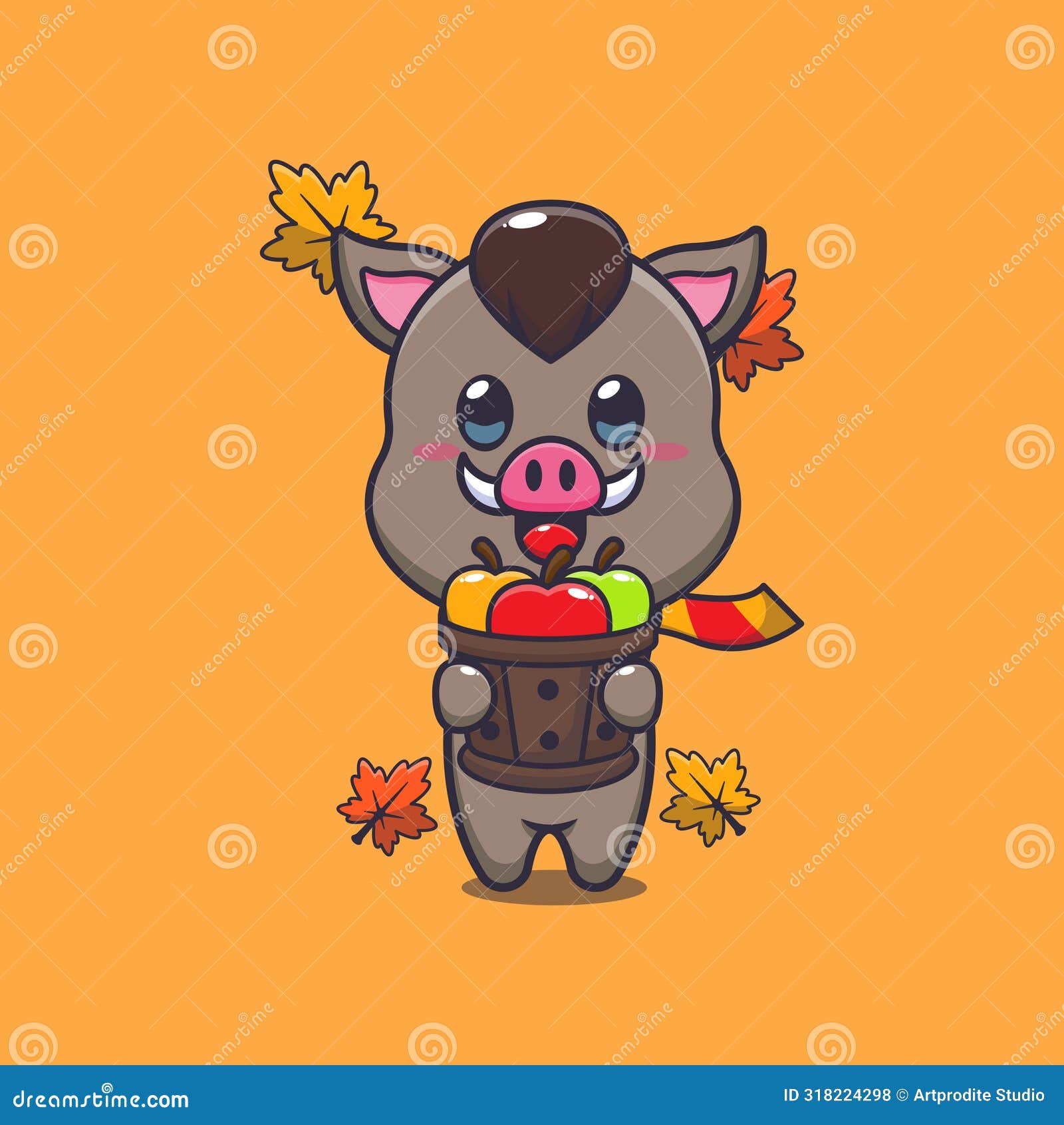 Cute Boar Holding a Apple in Wood Bucket Stock Vector - Illustration of ...
