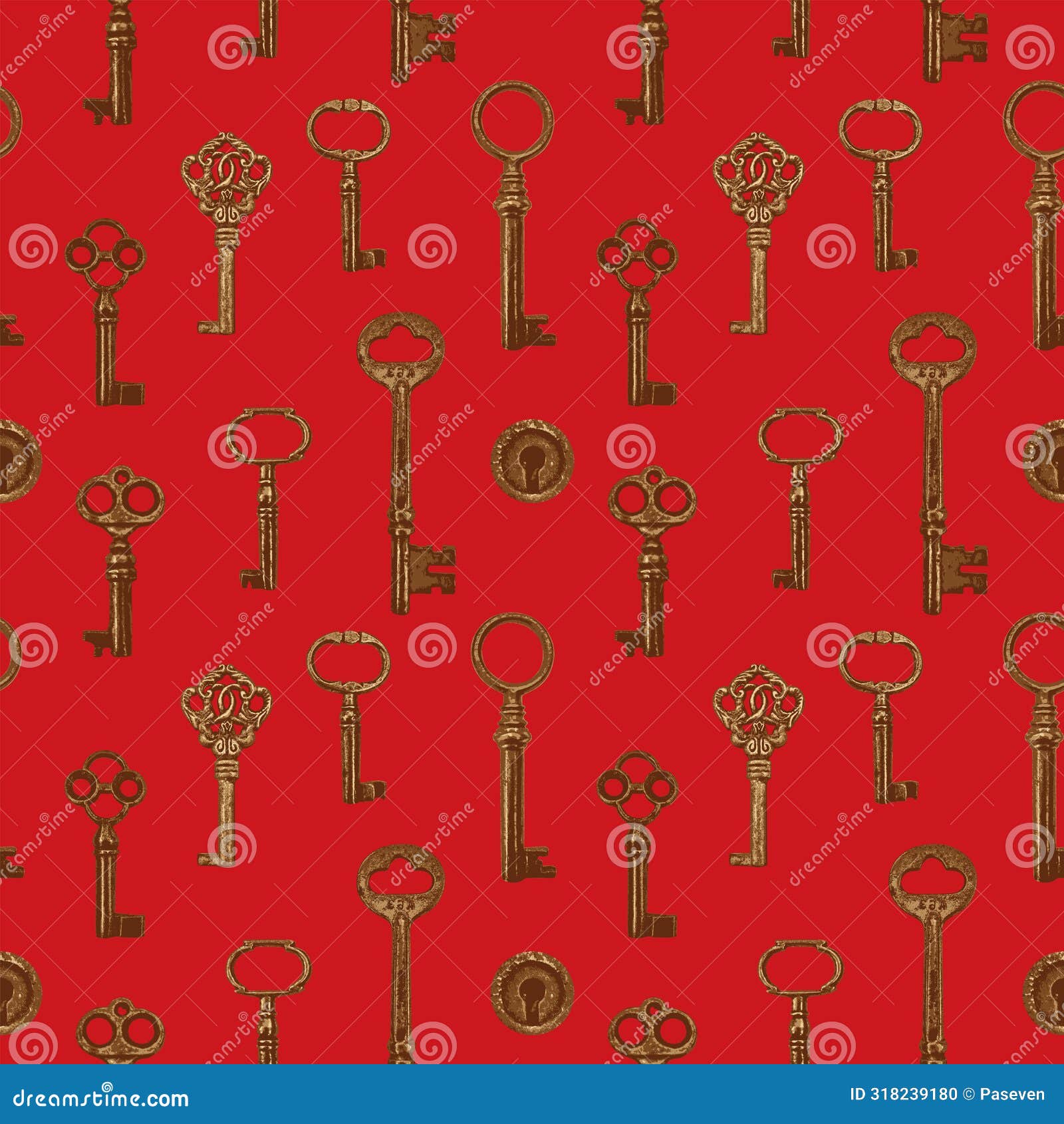Seamless Pattern with Old Wintage Gold Keys Stock Vector - Illustration ...