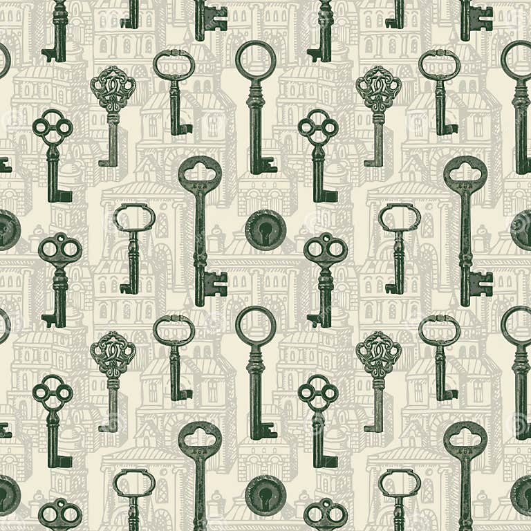 Seamless Pattern with Old Wintage Keys Stock Vector - Illustration of ...