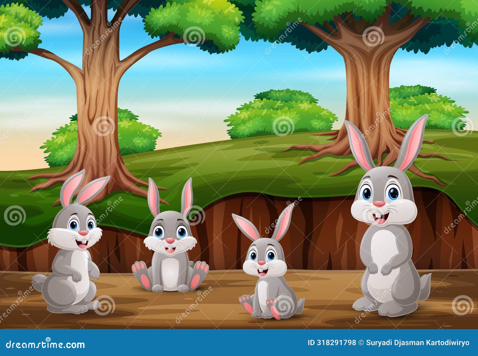 Cartoon Rabbits Playing in the Jungle Stock Illustration - Illustration ...