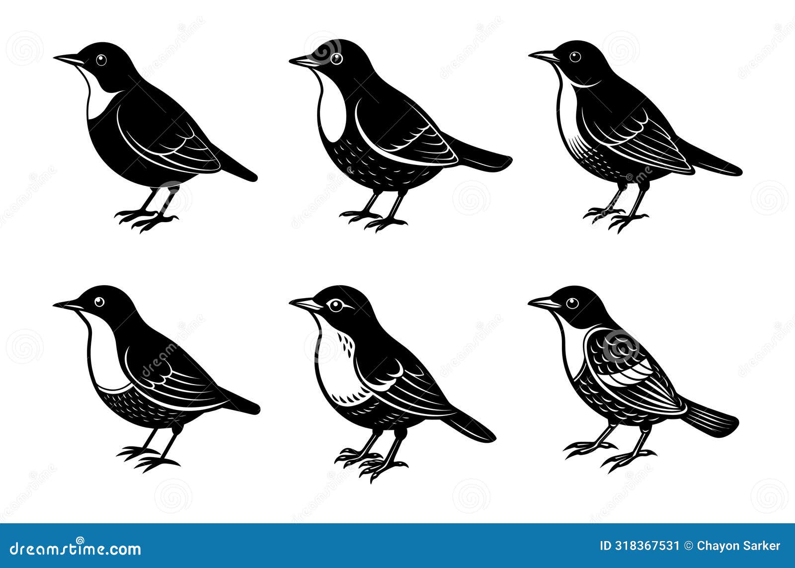 Set of American Dipper Bird Icon Vector Silhouette Stock Vector ...