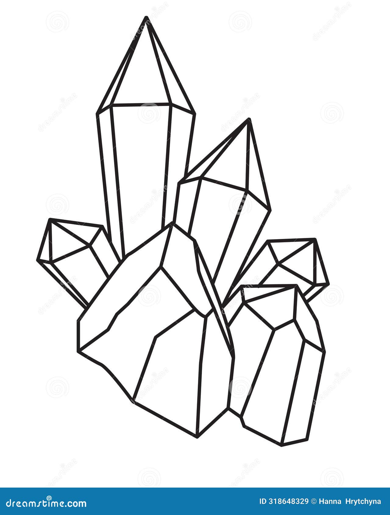 Crystals, Druses with Minerals - Vector Linear Picture for Coloring ...