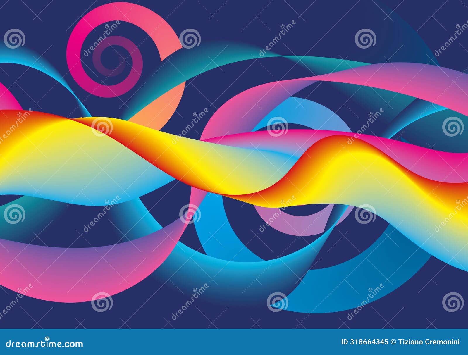 Multicolored Waves on Purple Background, Abstract Shape, Illustration ...