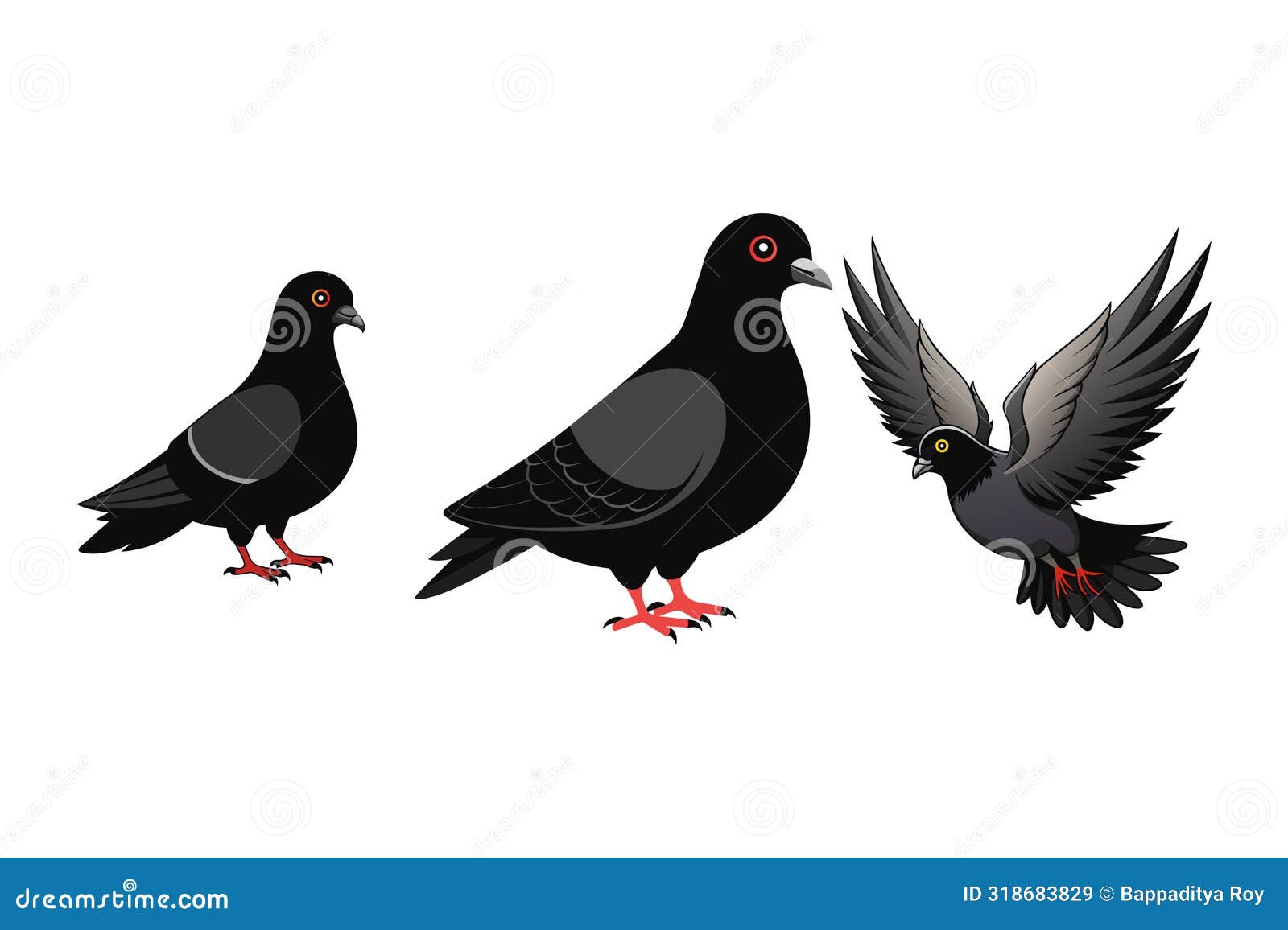Pigeon Silhouettes Set, Pigeon Pack Of Vector Silhouette Design ...