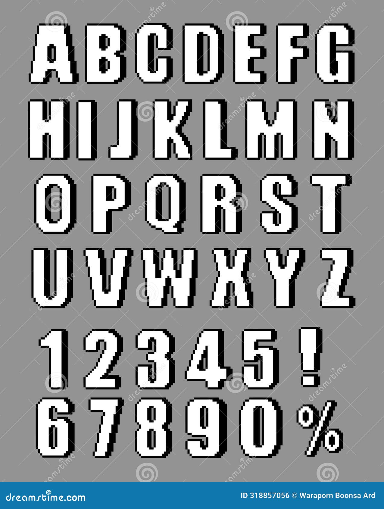 Alphabet Pixel Art. Pixel Style Font , Numbers and Symbol Stock Vector ...
