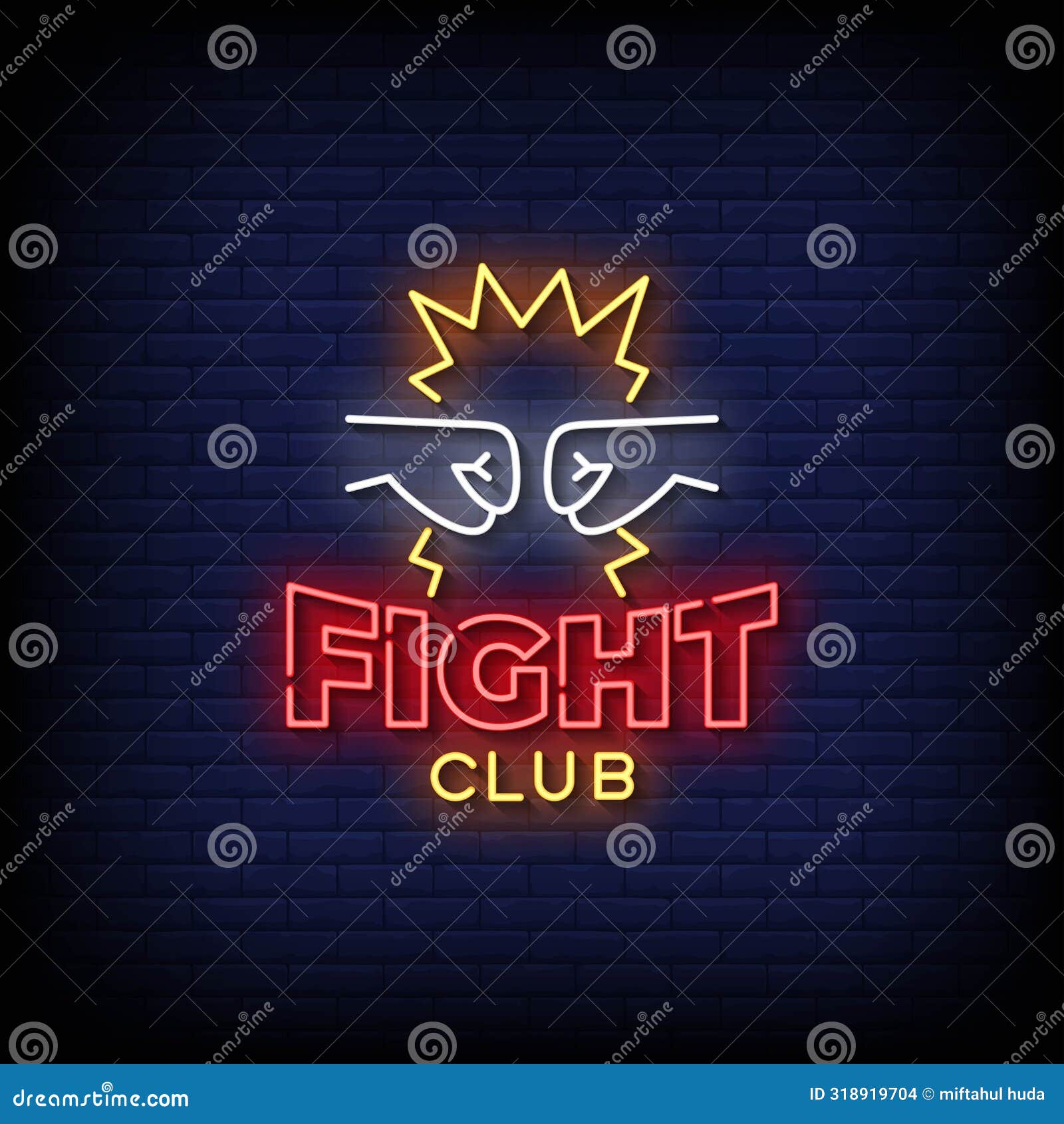 Fight Club Neon Sign on Brick Wall Background Vector Stock Vector ...