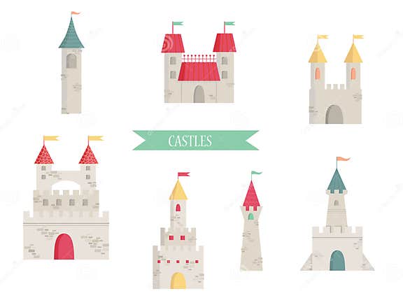 Set of Simple Flat Design Small Castles. Castle, Fairy Tale. Stock ...