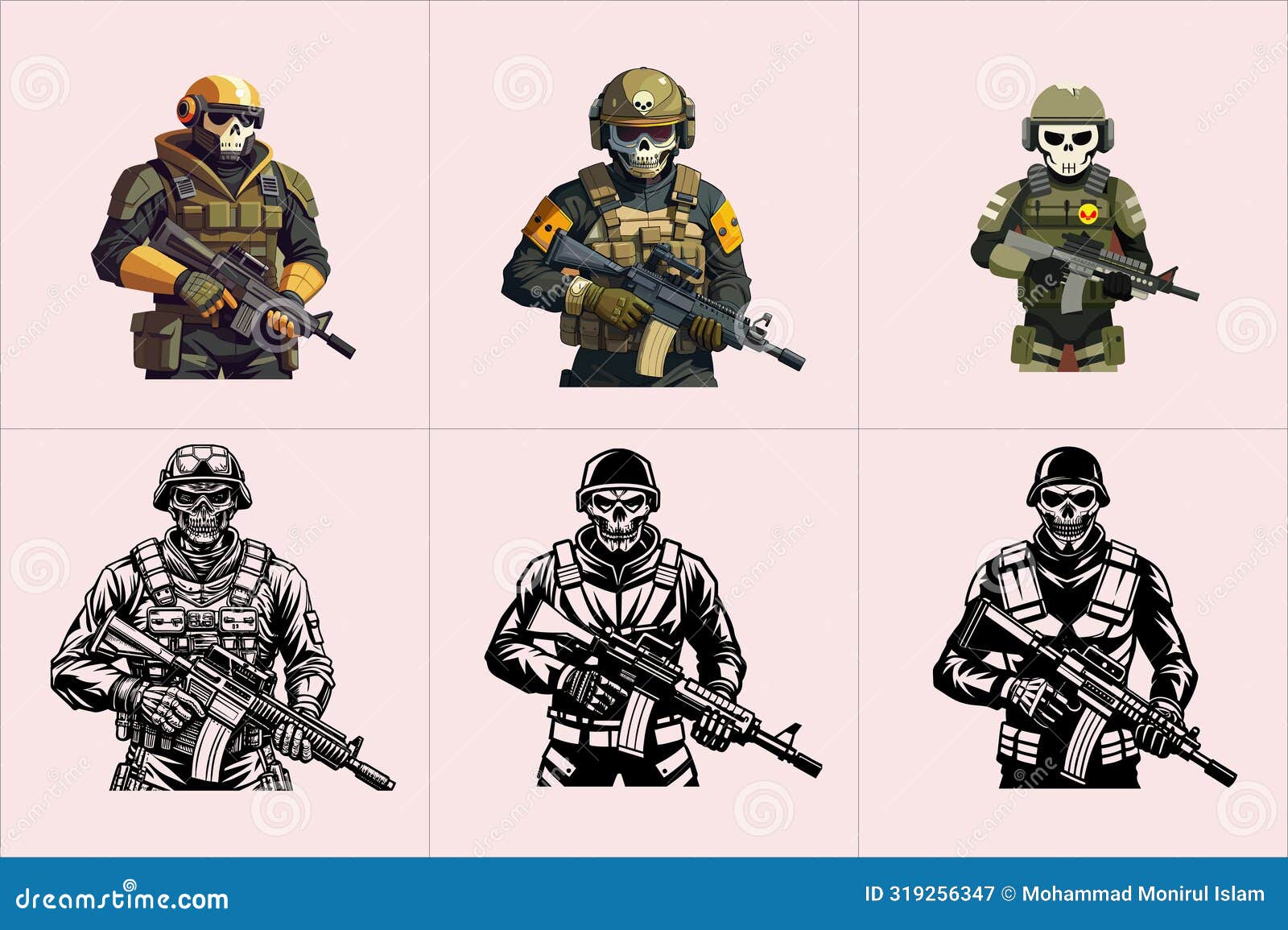 Print Modern Skull Army Infantry in Combat Uniform Vector Illustration ...