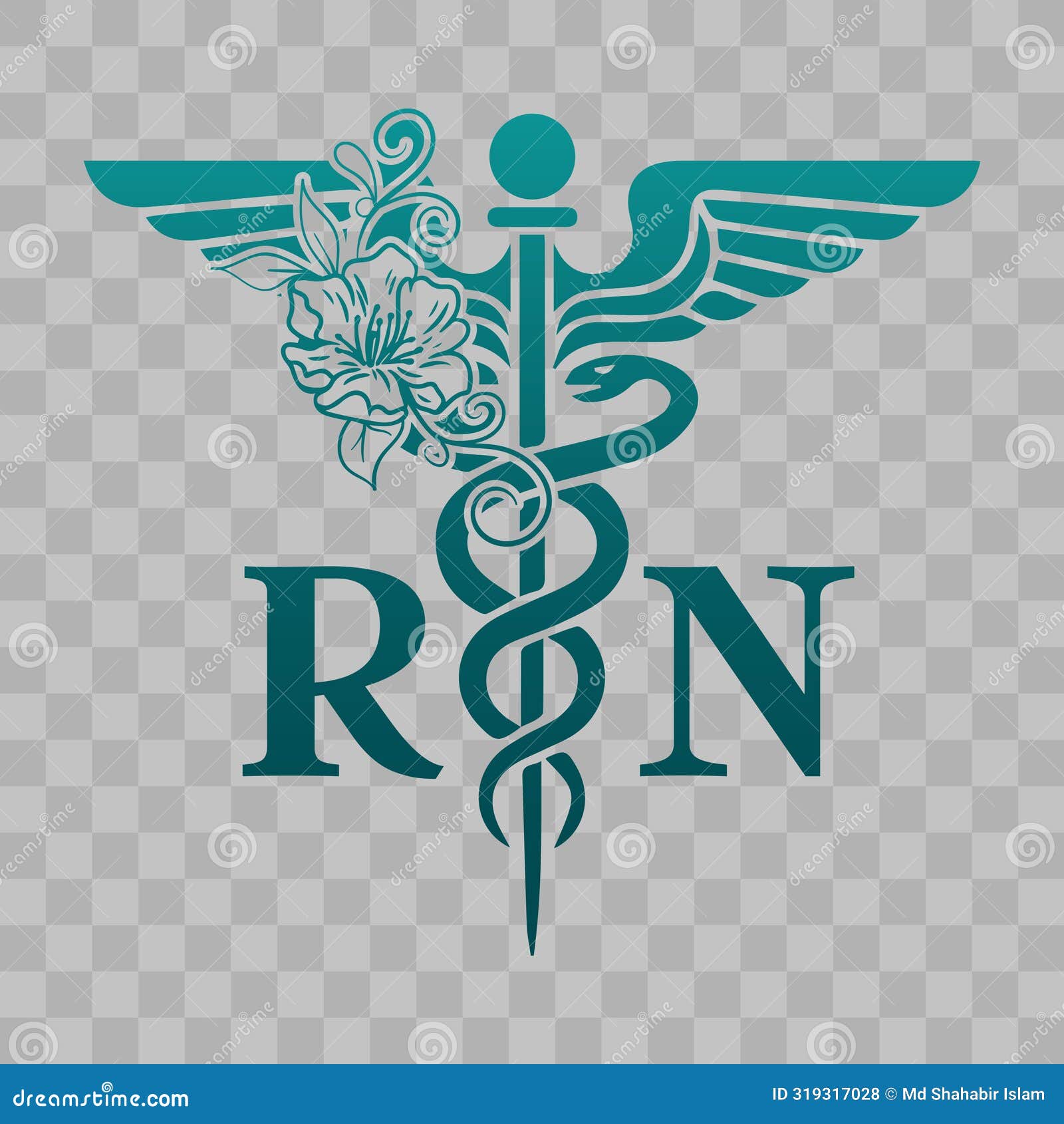 Registered Nurse, Medical Symbol with RN Text and Flower Stock Vector ...