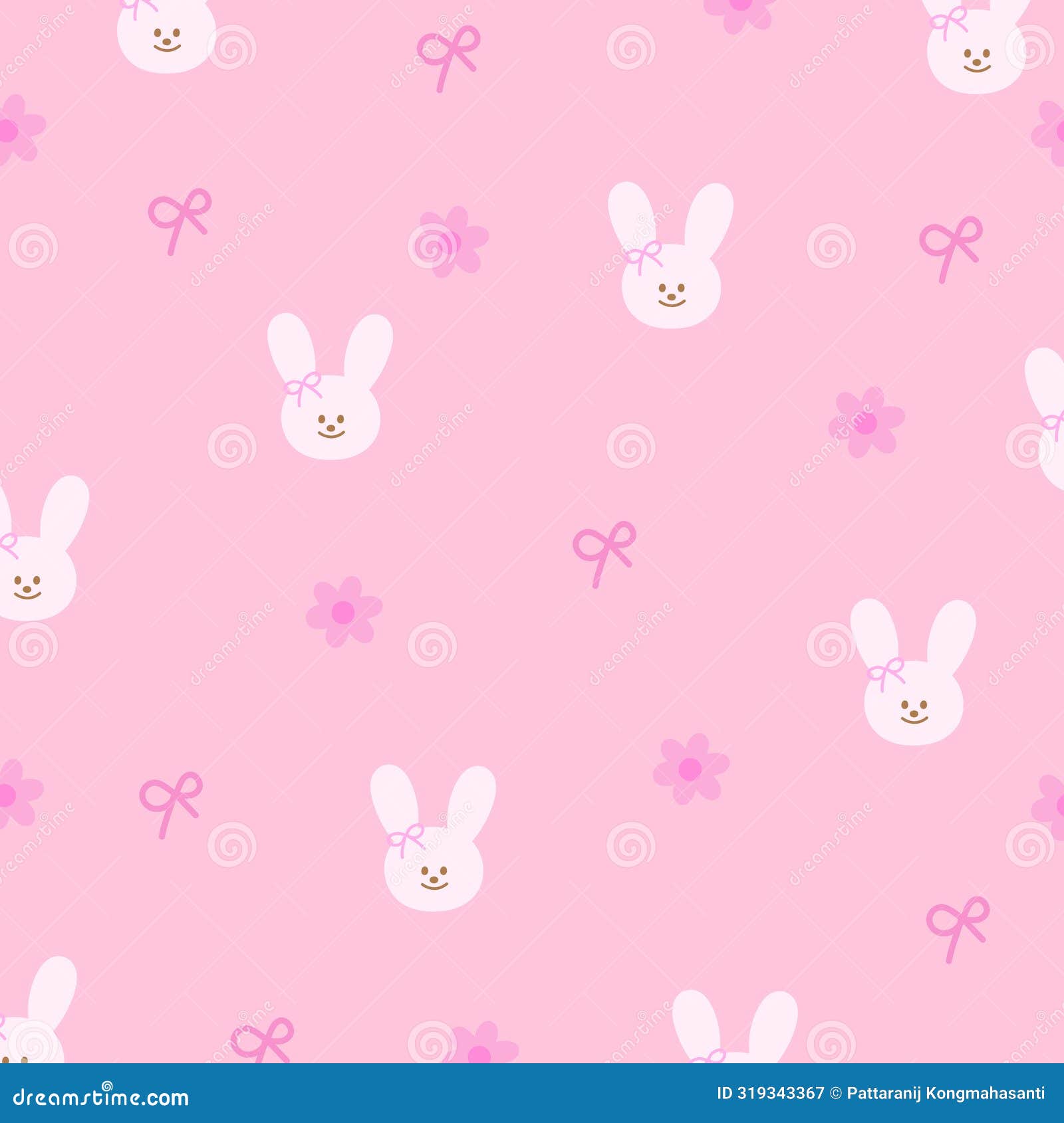 Pattern of Bunny, Flower, Ribbon on Pastel Pink Background for Floral ...