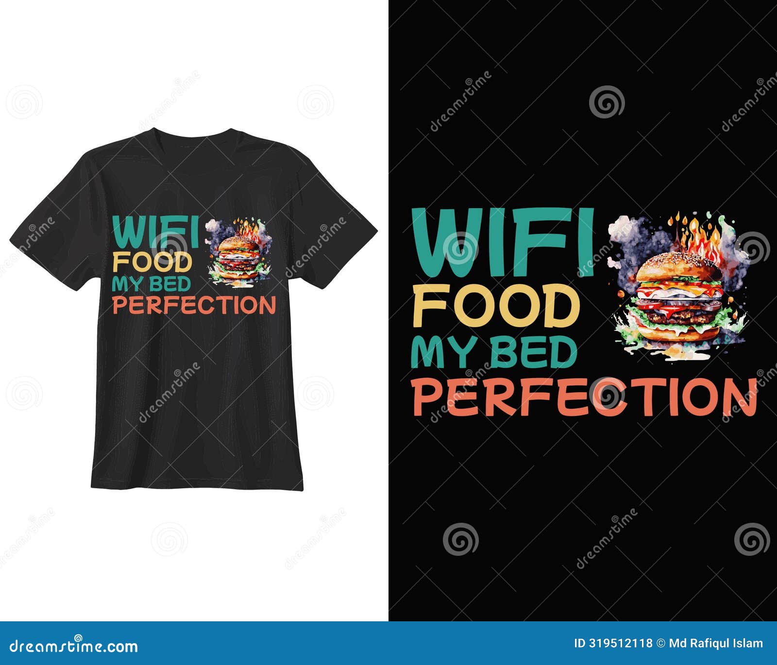 Wifi Food My Bed Perfection T-shirt Design Stock Vector - Illustration ...