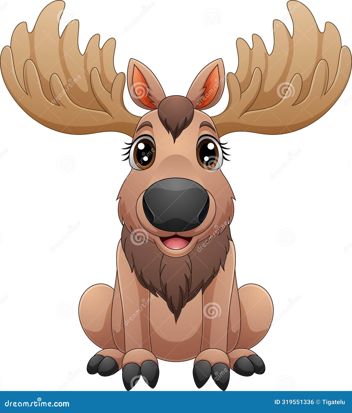 Cartoon Baby Moose Sitting Isolated on White Background Stock ...