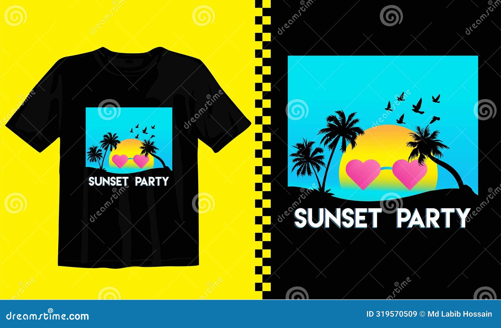 Sunset Party Graphic T-shirt Design, Abstract Print, Vector ...
