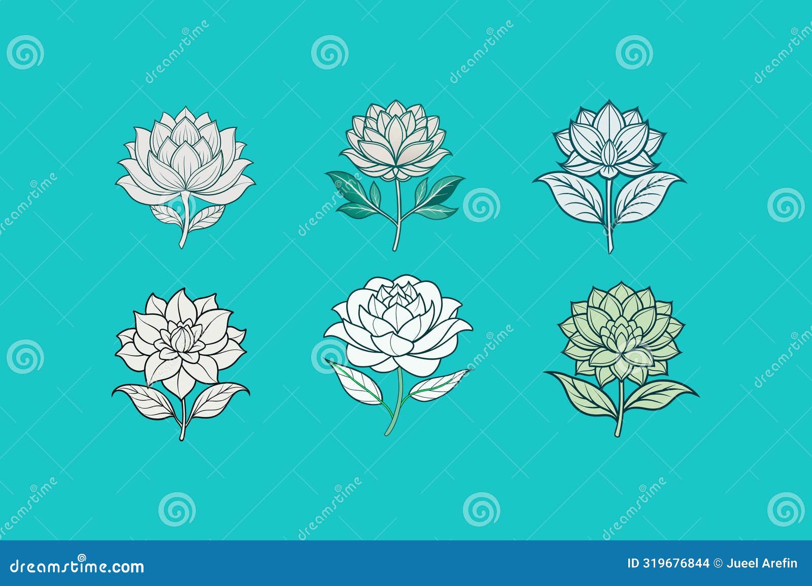 Set of Flower Outline Vector Illustration Stock Vector - Illustration ...